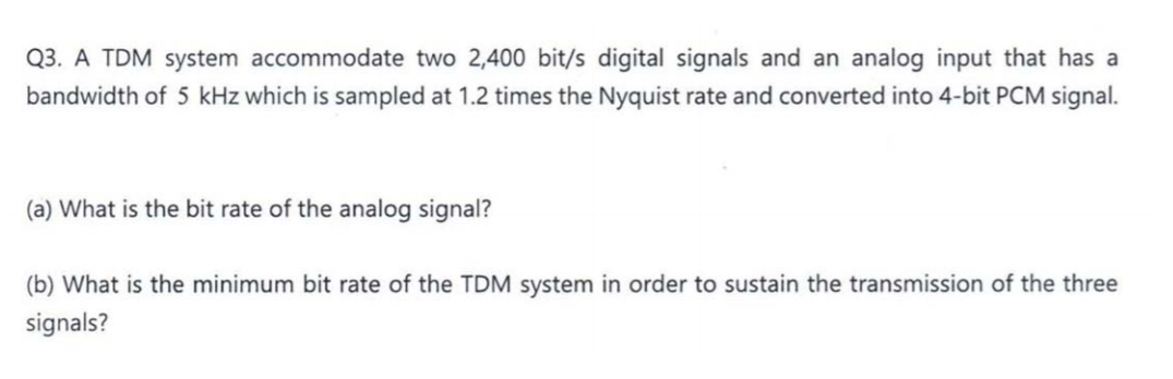 Solved Q3. A TDM system accommodate two 2,400 bit/s digital | Chegg.com