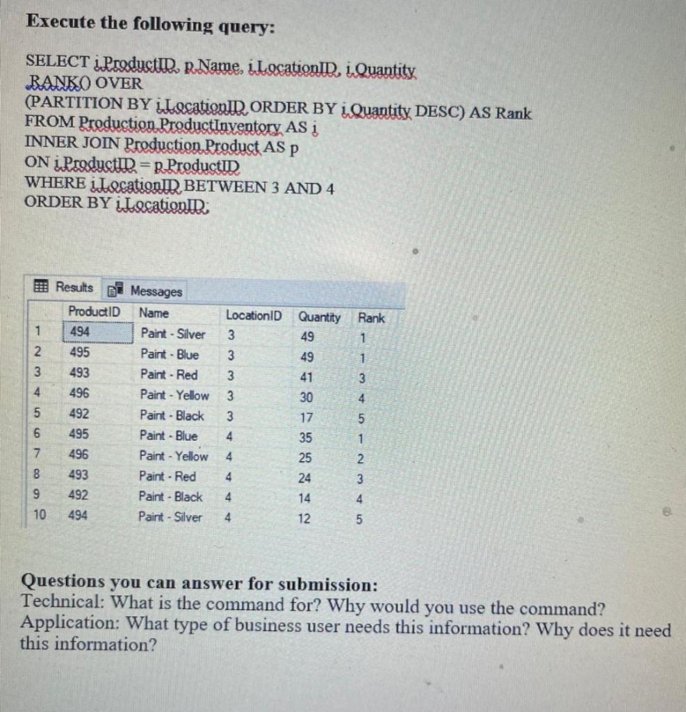 Solved Execute the following query: SELECT i iroductID | Chegg.com