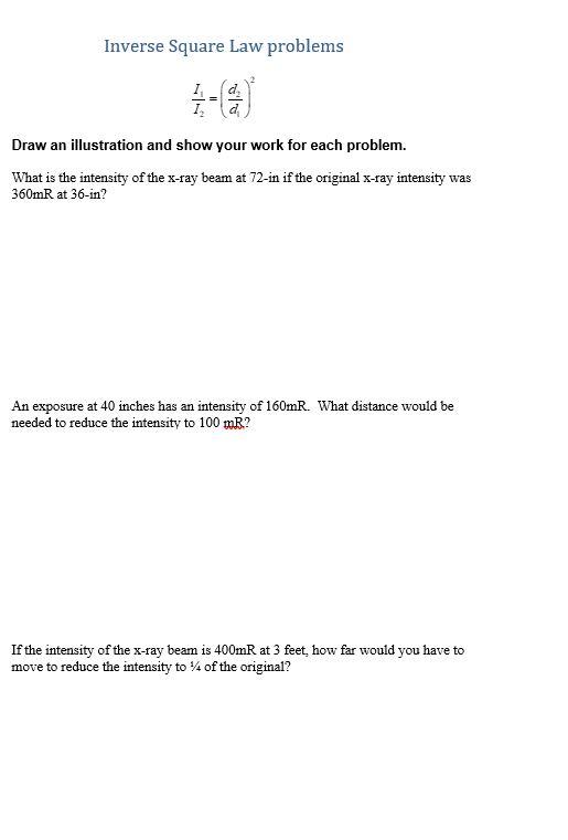 Solved Inverse Square Law problems I2I1=(d1d2)2 Draw an | Chegg.com