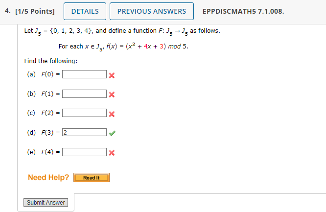 Solved Let J5 {0 1 2 3 4} And Define A Function F J5→j5 As
