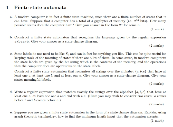 1 Finite state automata a. A modern computer is in | Chegg.com