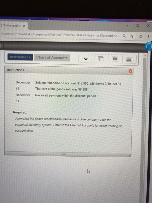 Solved Online teachir × + /takeAssignment/takeAssignment | Chegg.com