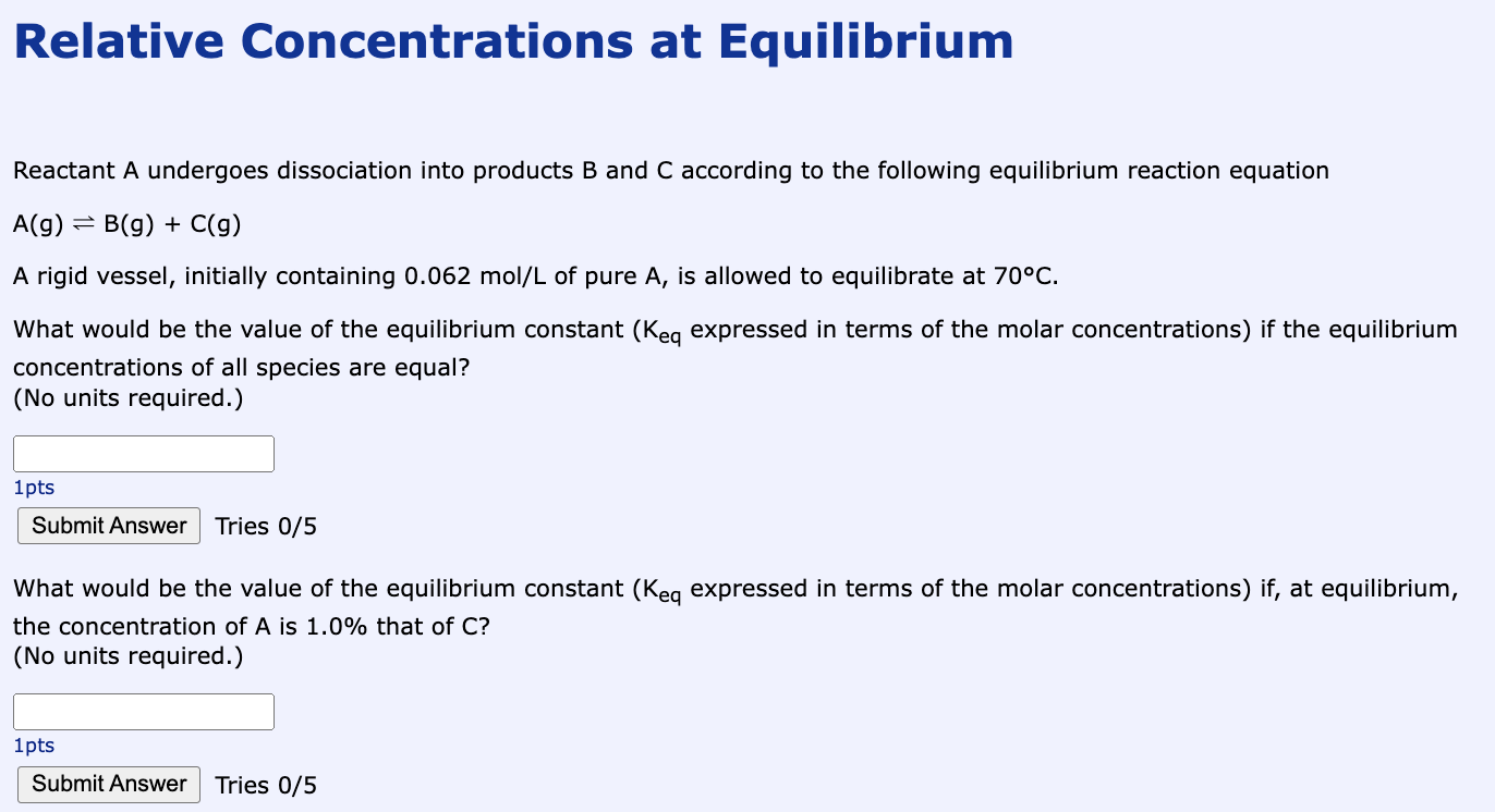 Solved Relative Concentrations at Equilibrium Reactant A | Chegg.com