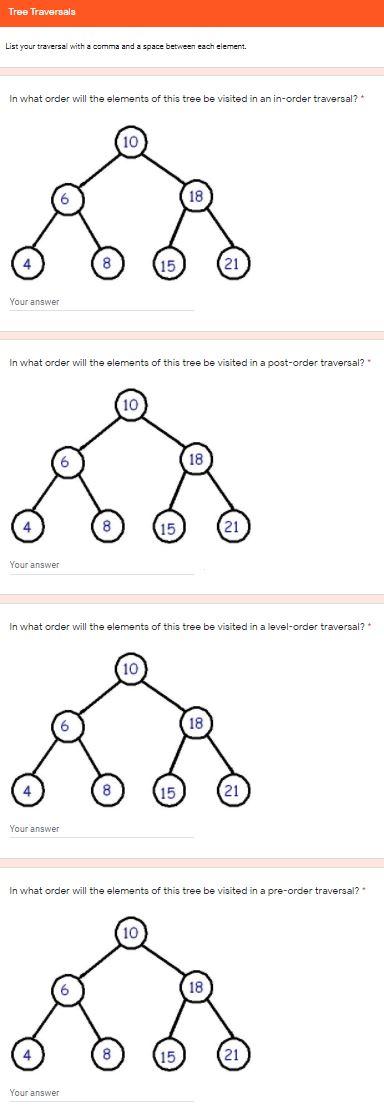 Solved Tree Traversals List your traversal with a comma and | Chegg.com