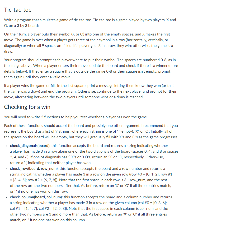 Solved in python Tic-tac-toe Write a program that simulates | Chegg.com