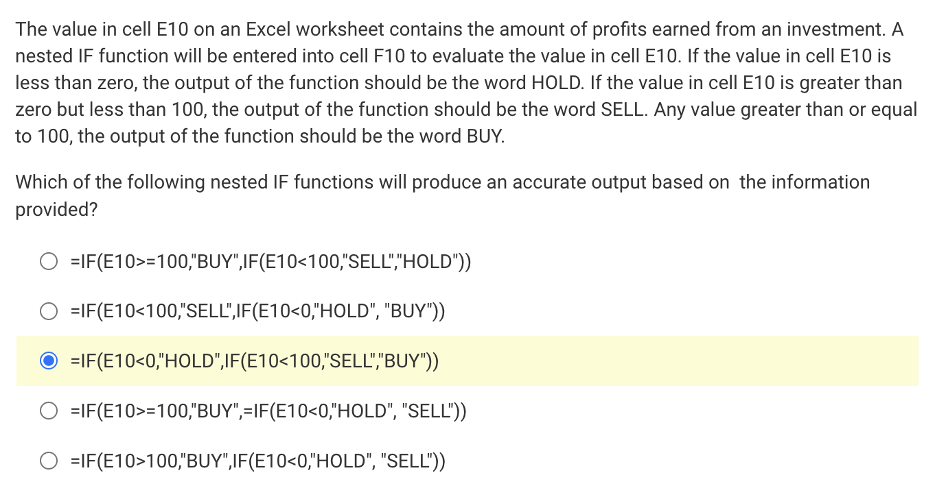 Solved The value in cell E10 on an Excel worksheet contains | Chegg.com