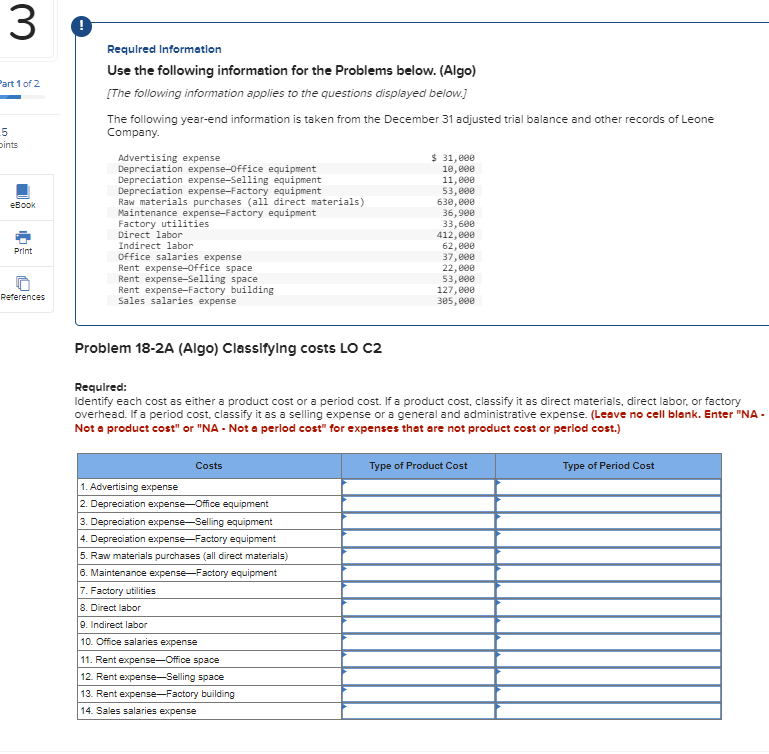 Solved Requlred Information Problem 18-1A (Algo) Classifying | Chegg.com