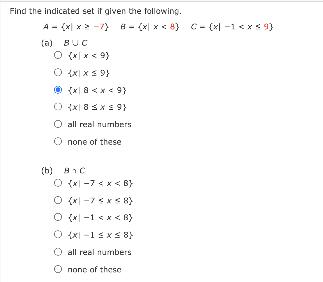Solved Find the indicated set if given the following. A = = | Chegg.com
