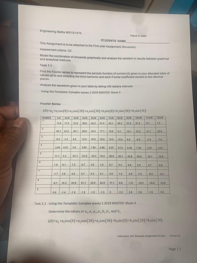 Engineering Maths M/615/1476 8 9 STUDENTS NAME This | Chegg.com