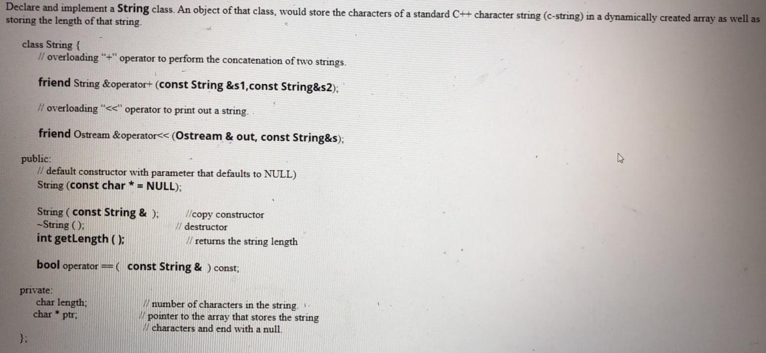 Solved Declare and implement a String class. An object of | Chegg.com
