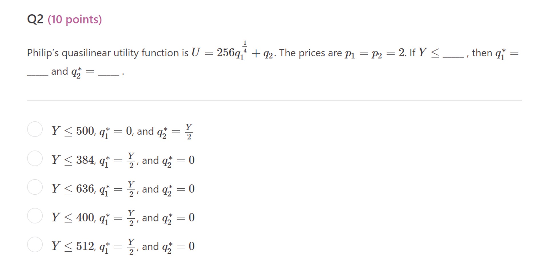 Solved Q2 (10 ﻿points)Philip's quasilinear utility function | Chegg.com