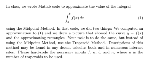 Solved In class, we wrote Matlab code to approximate the | Chegg.com