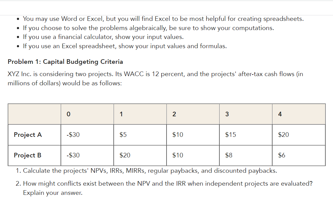 Solved - You may use Word or Excel, but you will find Excel | Chegg.com