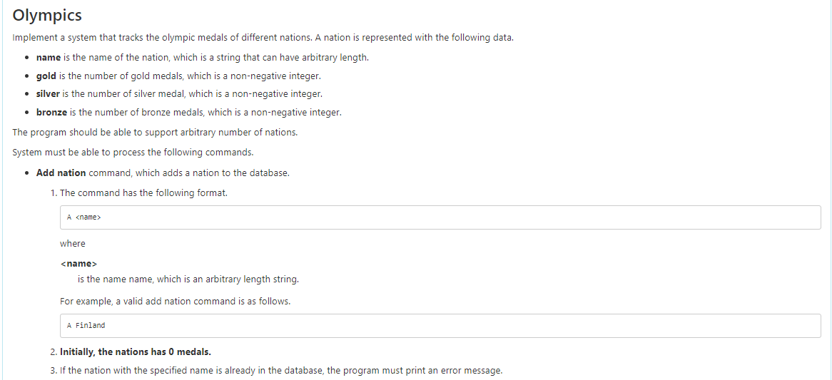 Solved Olympics Implement a system that tracks the olympic | Chegg.com