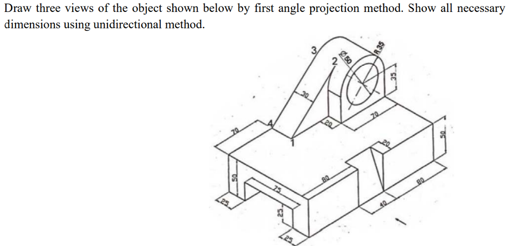 Solved Draw three views of the object shown below by first | Chegg.com