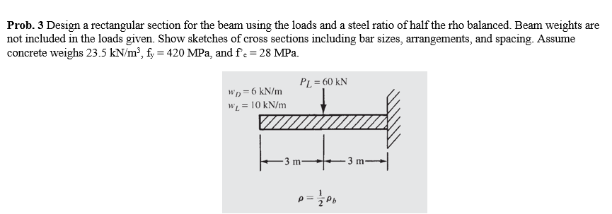 Solved Prob. 3 Design a rectangular section for the beam | Chegg.com