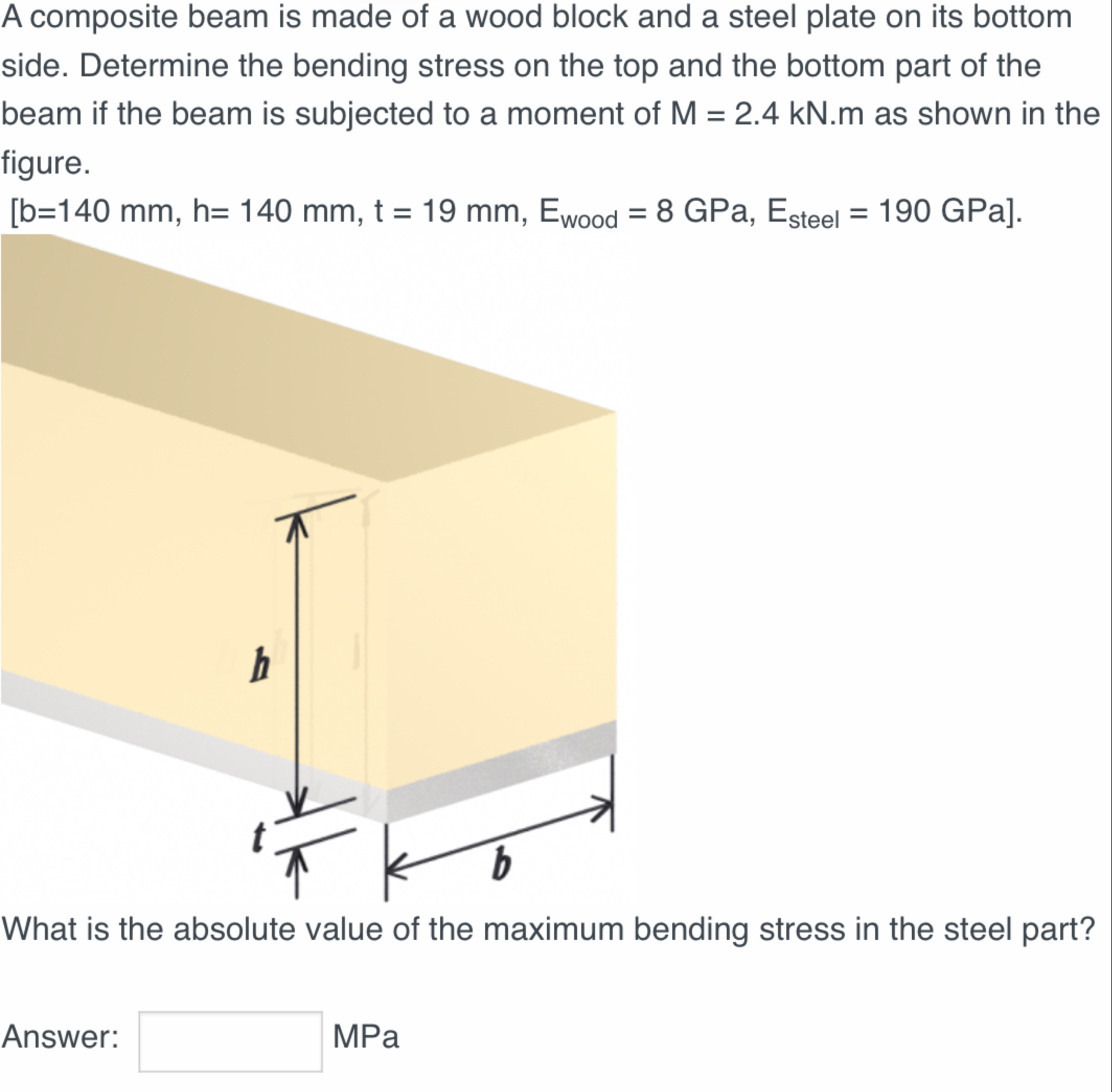 Solved A composite beam is made of a wood block and a steel | Chegg.com