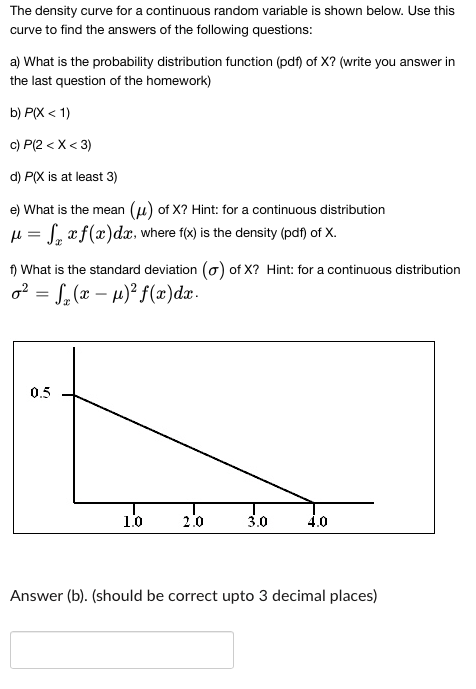 Solved The density curve for a continuous random variable is | Chegg.com