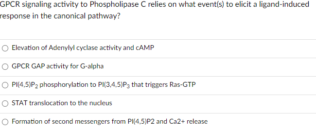 Solved GPCR signaling activity to Phospholipase C relies on | Chegg.com