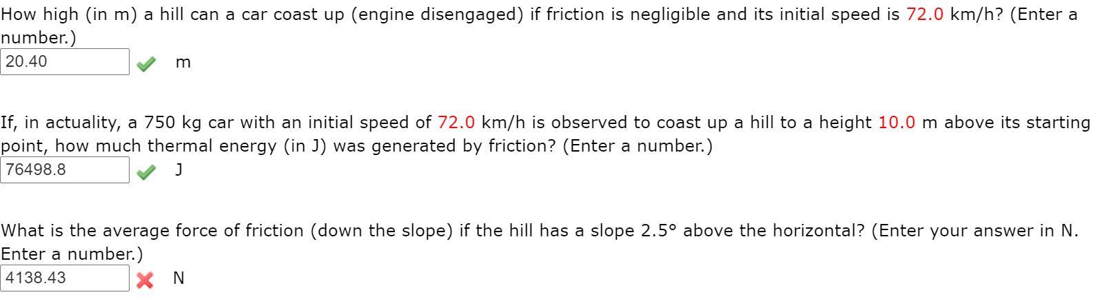 Solved How high (in m) a hill can a car coast up (engine | Chegg.com