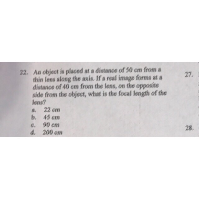 Solved An object is placed at a distance of 50 cm froma thin | Chegg.com