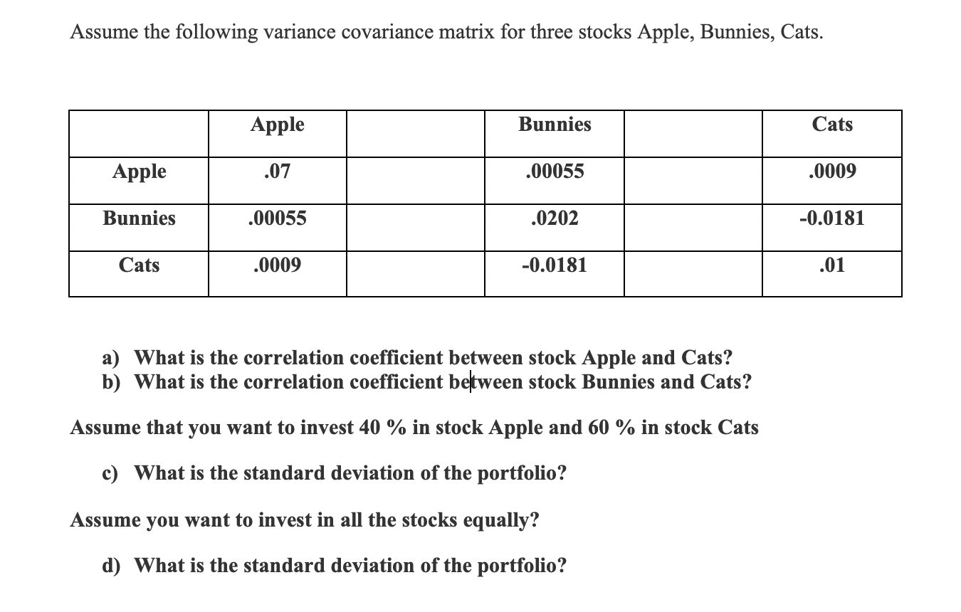 Solved Q4) Assume the following variance covariance matrix | Chegg.com