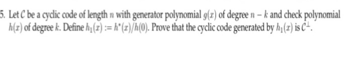 Solved Let C be a cyclic code of length n with generator | Chegg.com