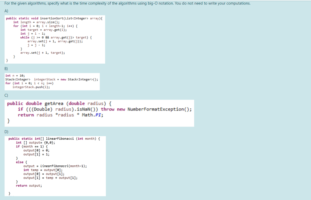 Solved For the given algorithms, specify what is the time | Chegg.com