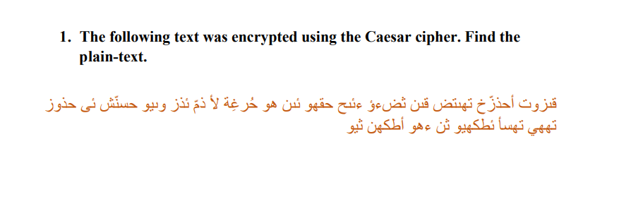 Solved 1. The following text was encrypted using the Caesar | Chegg.com