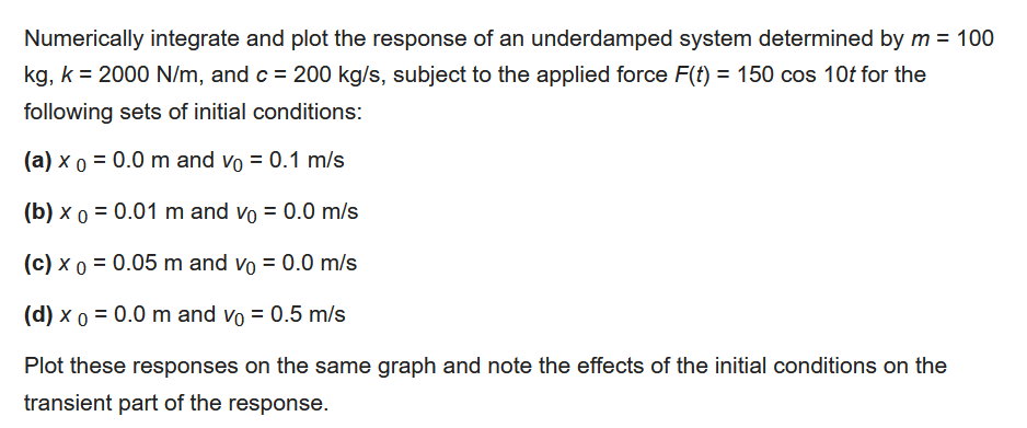 Solved Numerically Integrate And Plot The Response Of An