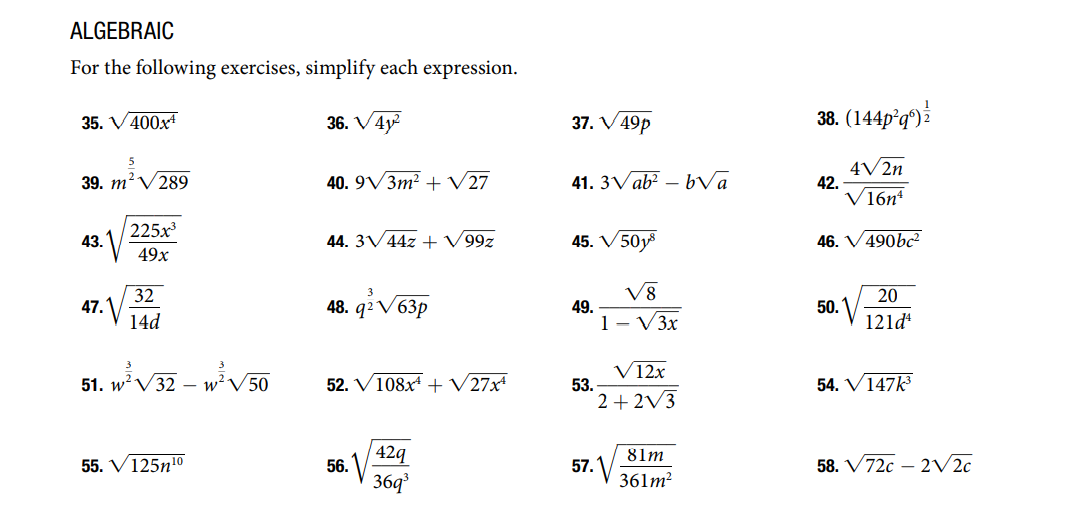 Solved For the following exercises, simplify each | Chegg.com
