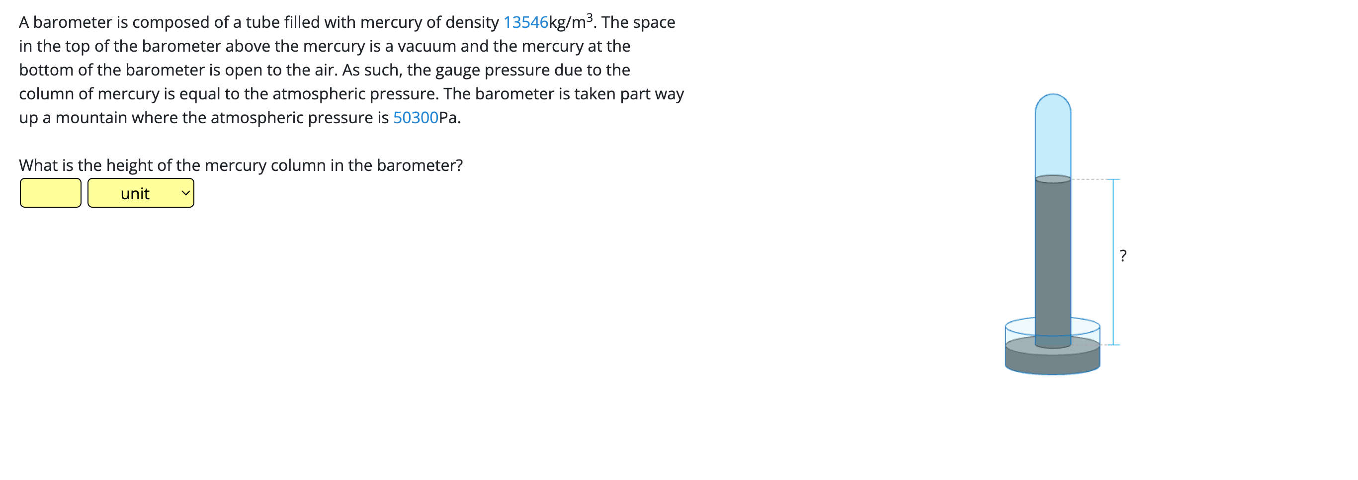 Solved A barometer is composed of a tube filled with mercury | Chegg.com
