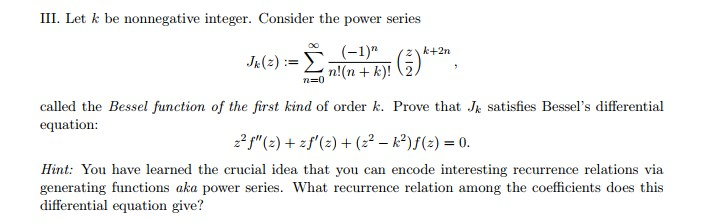 Solved III. Let k be nonnegative integer. Consider the power | Chegg.com
