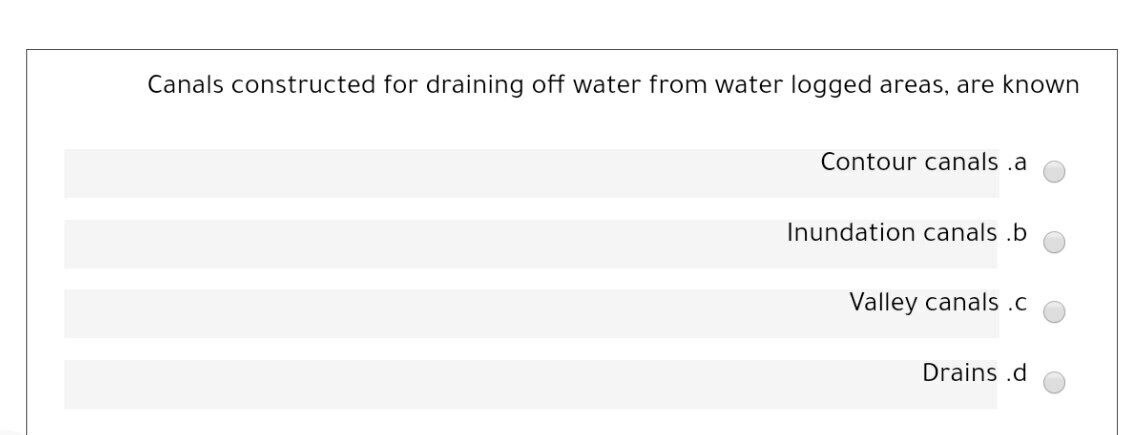 Solved Canals constructed for draining off water from water | Chegg.com