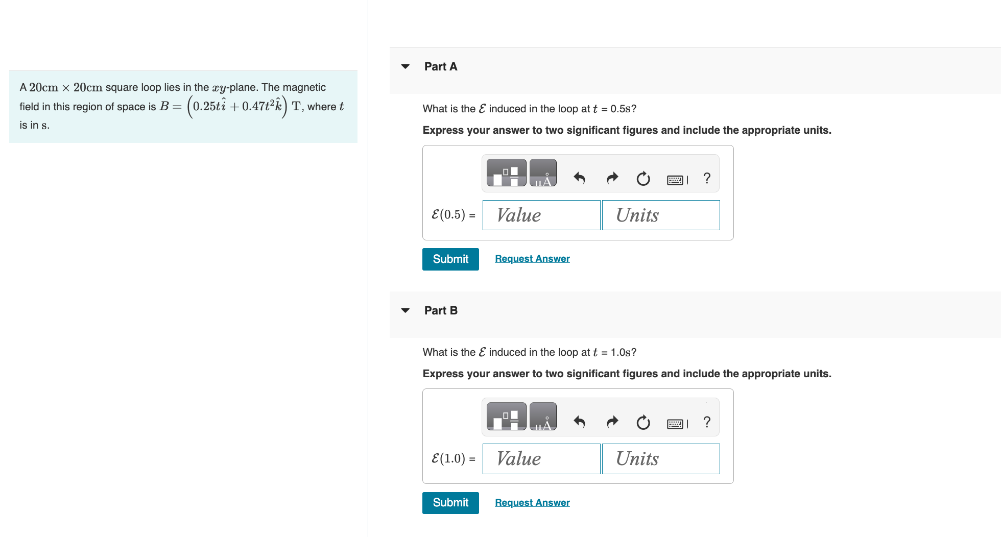 Solved A 20 cm×20 cm square loop lies in the xy-plane. The | Chegg.com