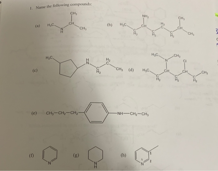 Solved I. Name the following compounds: CH NH2 CH CH3 (a) | Chegg.com
