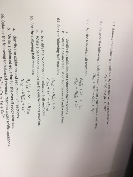 Solved 61. Balance the following unbalanced half reaction | Chegg.com