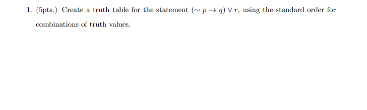 Solved 1. (5pts.) Create a truth table for the statement | Chegg.com