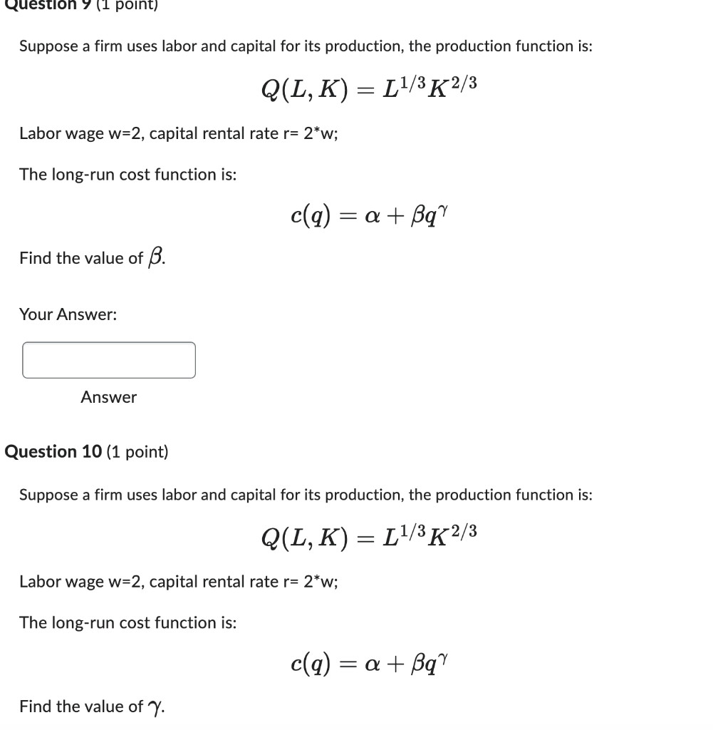 Solved Suppose a firm uses labor and capital for its | Chegg.com
