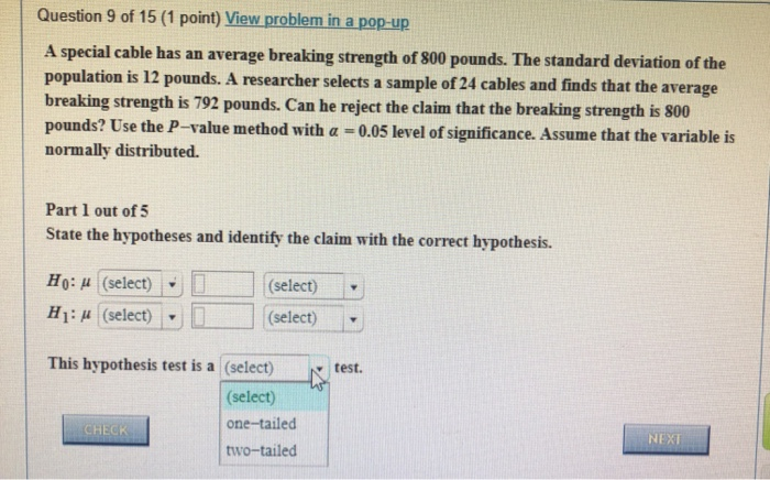 Solved Question 9 of 15 (1 point) View problem in a pop-up A | Chegg.com