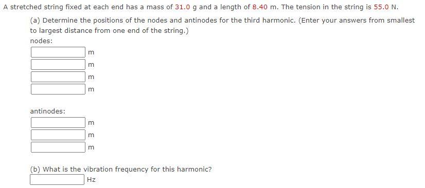 Solved stretched string fixed at each end has a mass of 31.0 | Chegg.com