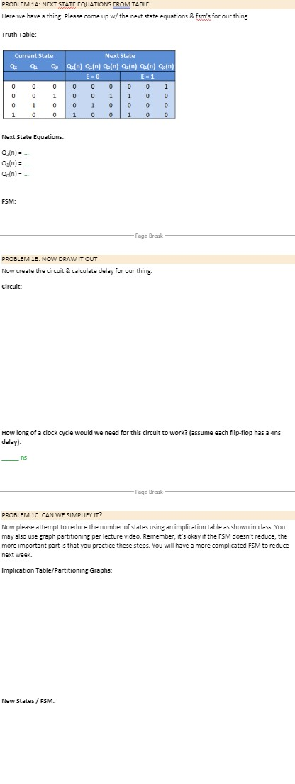Solved PROBLEM 1A: NEXT STATE EQUATIONS FROM TABLE Here we | Chegg.com