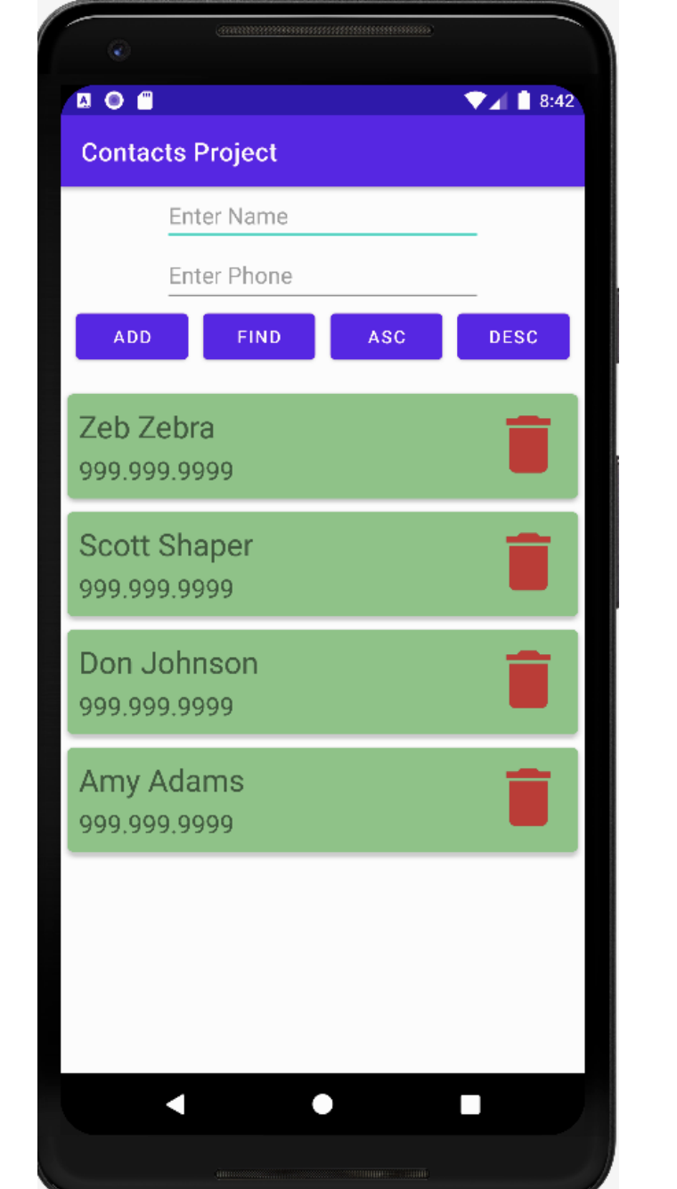 Contacts Project You are to create a layout as shown | Chegg.com