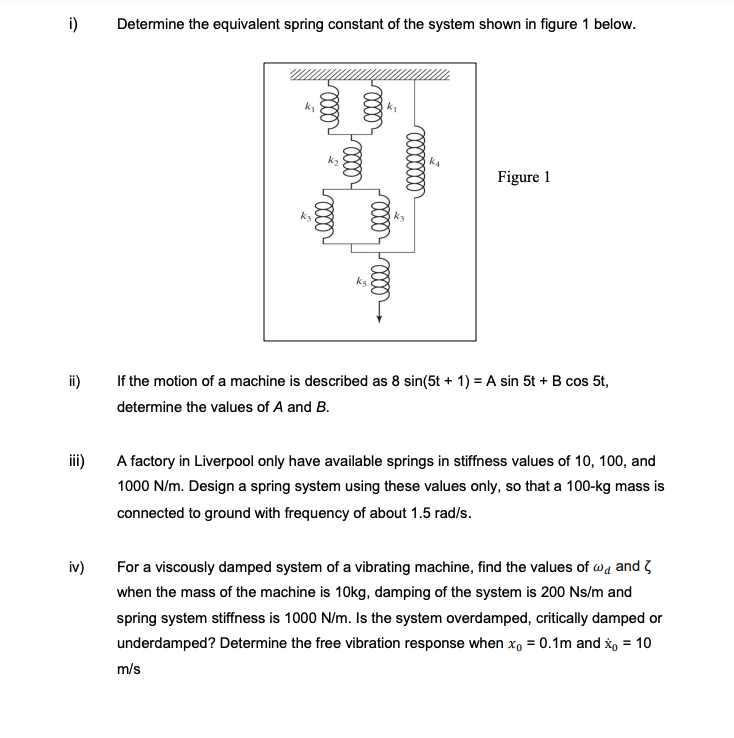 Solved i) Determine the equivalent spring constant of the | Chegg.com