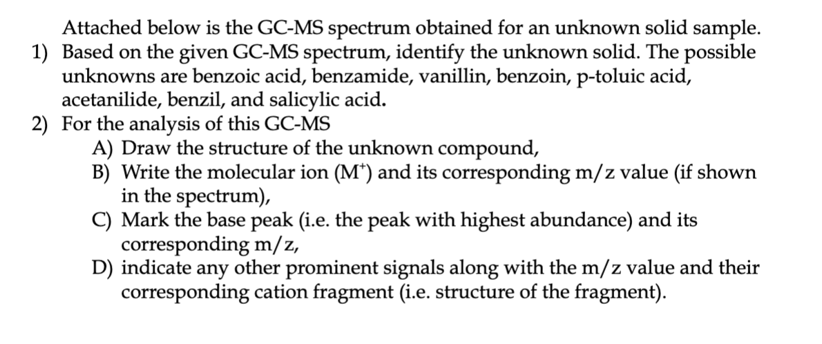 Attached below is the GC-MS spectrum obtained for an | Chegg.com