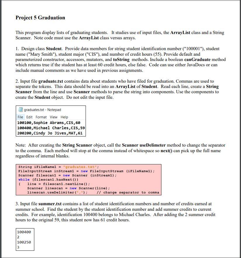 Solved Project 5 Graduation This program display lists of | Chegg.com