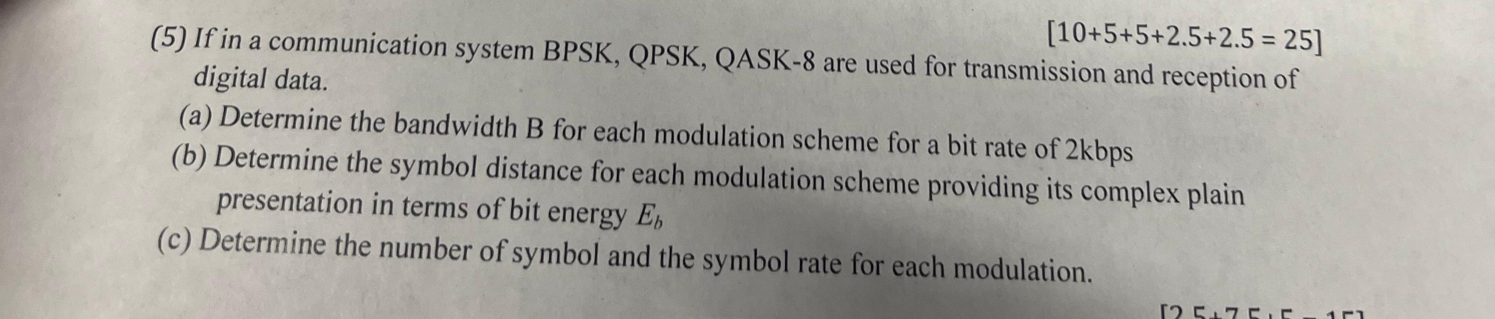 Solved (5) If in a communication system BPSK, QPSK, QASK-8 | Chegg.com