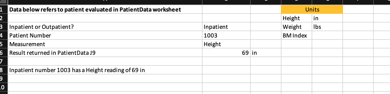 Solved 13. Use Excel functions to return patient data for | Chegg.com
