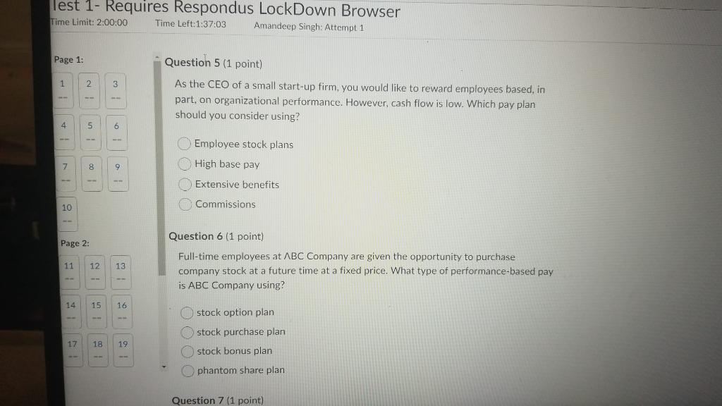 Solved lest 1- Requires Respondus LockDown Browser Time | Chegg.com