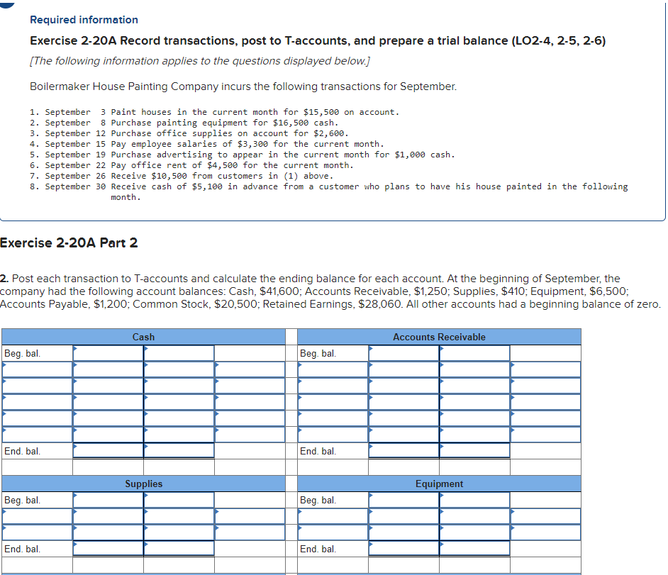 Solved Required information Exercise 2-20A Record | Chegg.com
